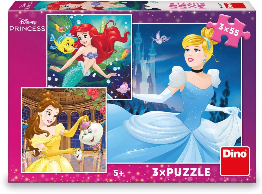 DINO Puzzle Disney Veselé princezny 3x55 dílků 18x18cm skládačka dn335417