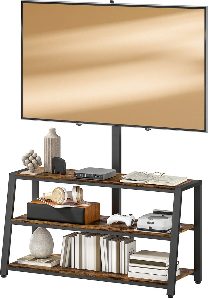 HOMCOM TV nábytek s držákem pro televizory od 81,3–177,8 cm, otevřené police, nastavitelný úhel 35°, 108x41x135 cm, hnědý