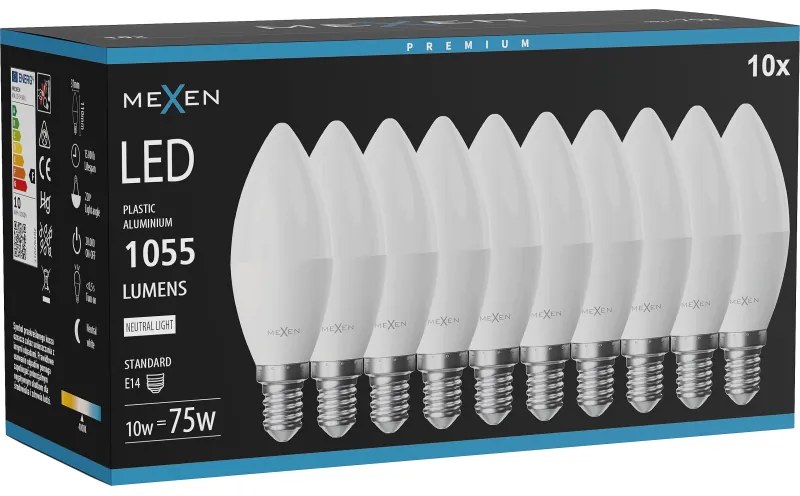 Mexen Nova 10x LED žárovka E14, C37, 10W, Neutrální - 4000K, 1055 lm - L102-E14-1040-01x10