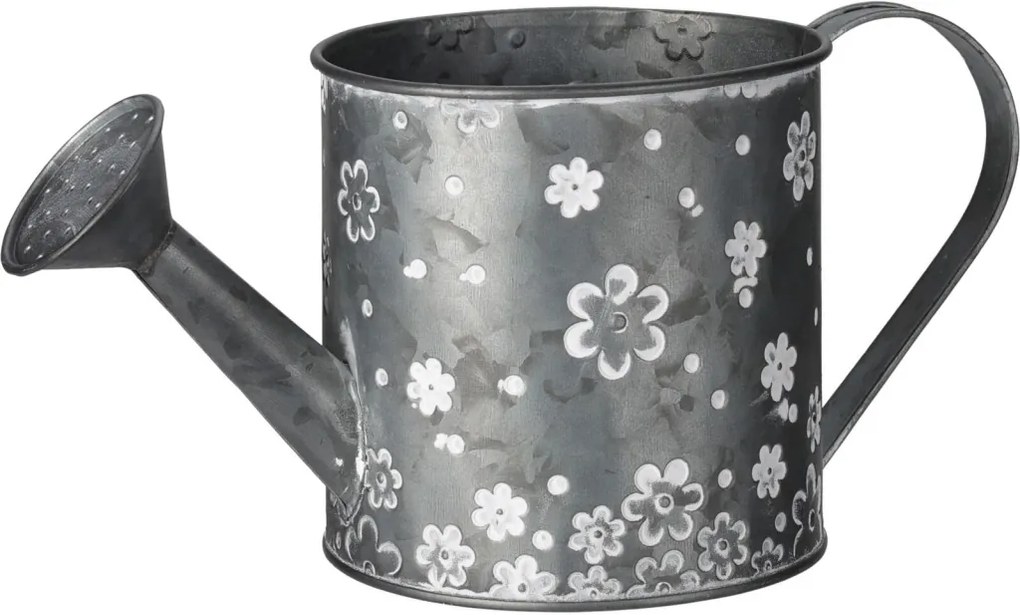 Květináč tvar konev, šedý kov