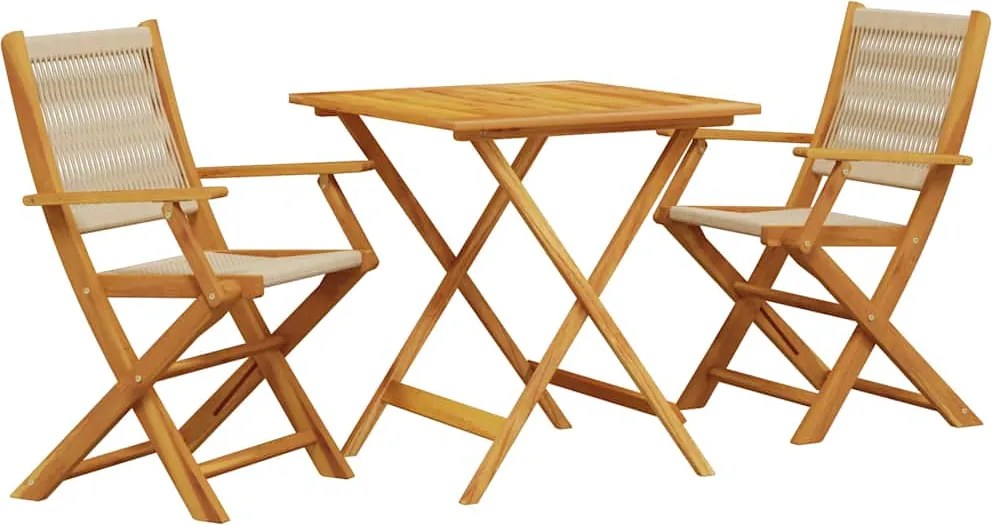 3dílný bistro set béžový polypropylen a masivní dřevo 3281879
