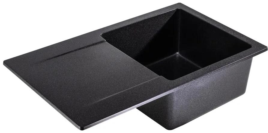 Sink Quality Ferrum, kuchyňský granitový dřez 770x450x190 mm + sifon, černá skvrnitá-BROCADE, SKQ-FER.B.1KDO.X