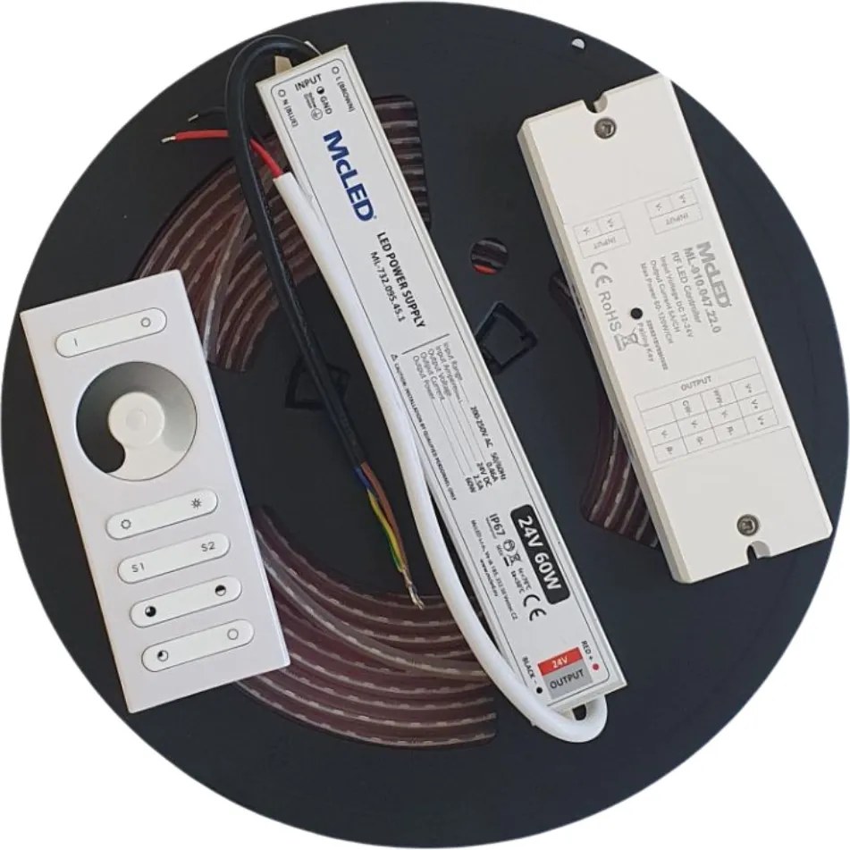 MCLED sestava LED pásek do sauny WW 3m + kabel + trafo + stmívání