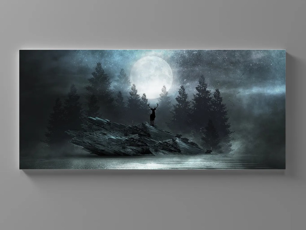 XXL obraz jelen v temném lese Rozměr: 200 x 100 cm