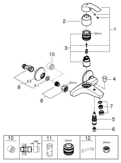 GROHE 33300002 - Vanová baterie EUROSMART DN 15 lesklý chrom