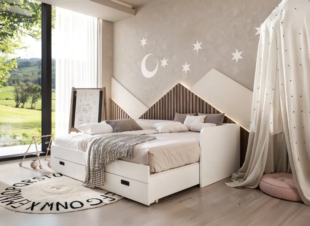 Postel s roštem AMBER dub premium a matracemi SOLO - set