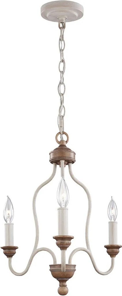 Elstead Hartsville tříramenný vintage lustr 42 cm bílá a dřevo