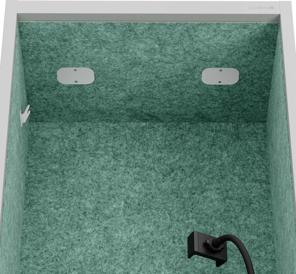 Kancelářská akustická kabina se sedátkem a USB-C portem, korpus šedý / sedák zelený, 600 mm: SALLY MentalBox
