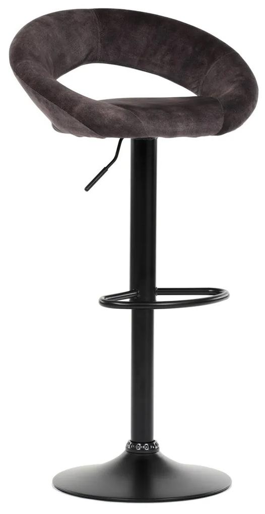Autronic Židle barová, hnědá sametová látka, černá podnož AUB-822 BR4