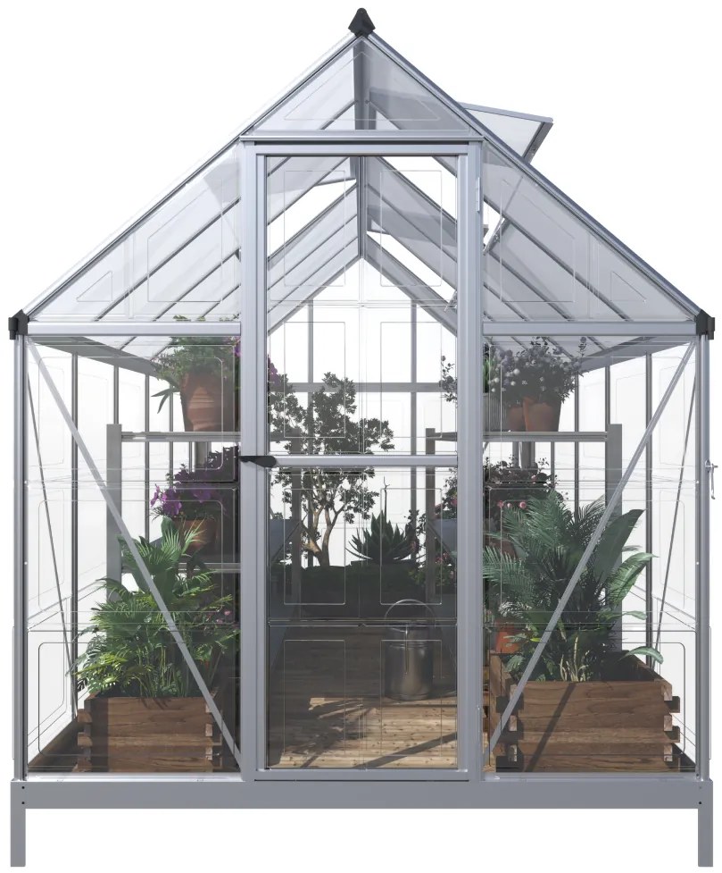 Skleník se základnou BestBerg SH-6 / 6,6 m² / 360 x 182 x 208 cm / stříbrná