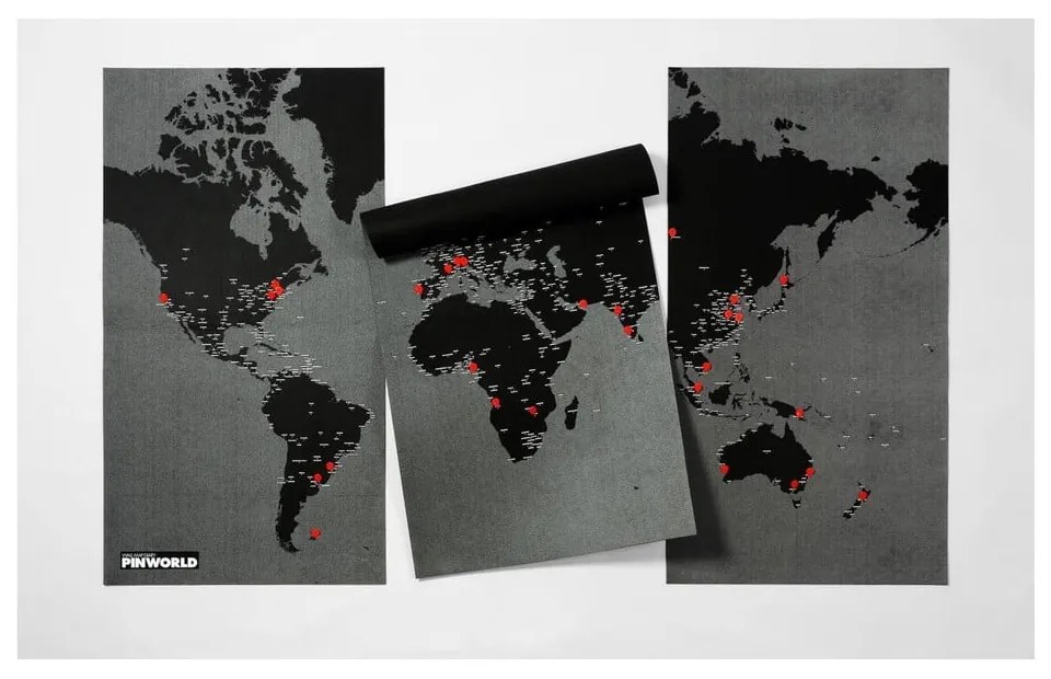 Černá nástěnná mapa světa Palomar Pin World XL, 198 x 124 cm