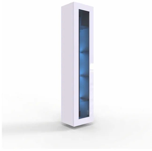 Vitrína Zigo sklo 180, Osvětlení: osvětlení LED - modré, Barva: bílá / bílá lesk