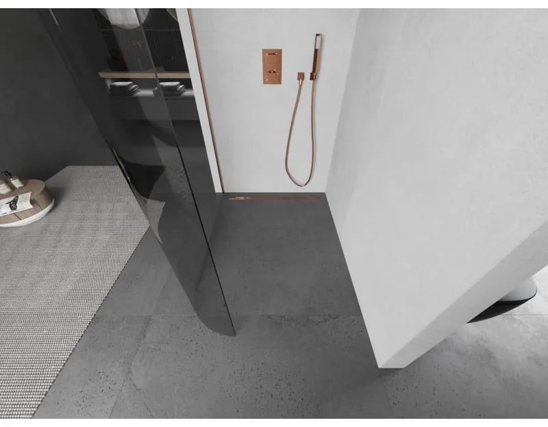 Mexen Kioto, sprchová zástěna Walk-In 100 x 200 cm, 8mm čiré sklo, měděný matný profil, 800-100-101-65-06