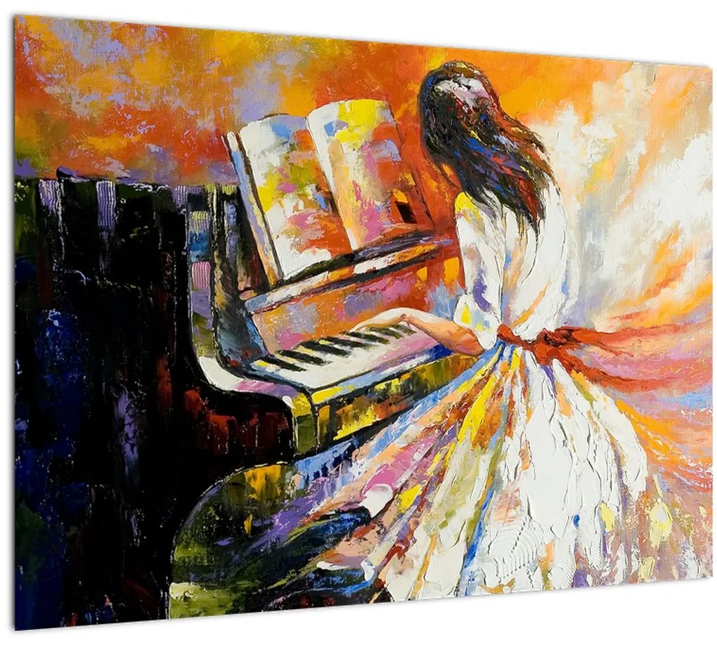 Skleněný obraz - Žena hrající na piáno (70x50 cm)
