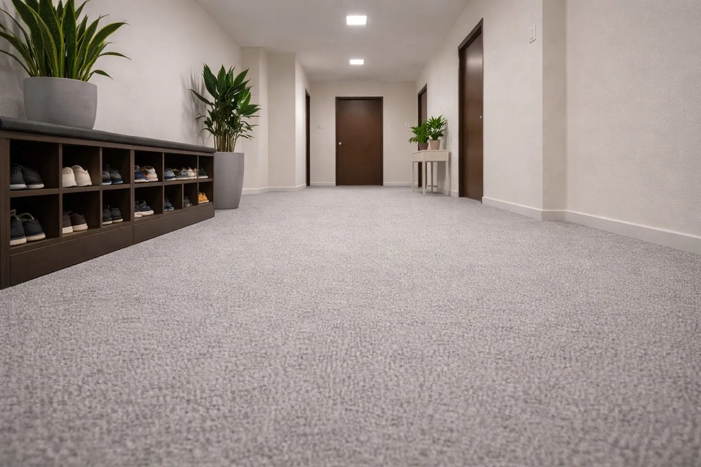 Vorwerk, Metrážový koberec Bingo 5Y91 světle šedý, na míru, šíře 4m, šedá, filc, chodba / předsíň