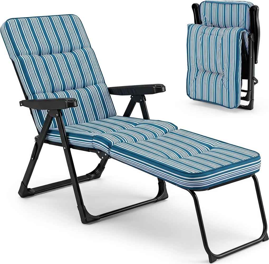 Costway Lehátko zahradní lehátko skládací s tlustým sedákem