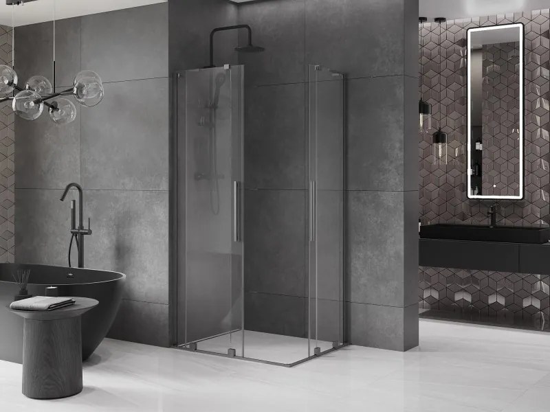Mexen Velar L Duo, sprchový kout s posuvnými dveřmi 100 x 90 cm, 8mm čiré sklo, grafit broušený, 871-100-090-02-03-66