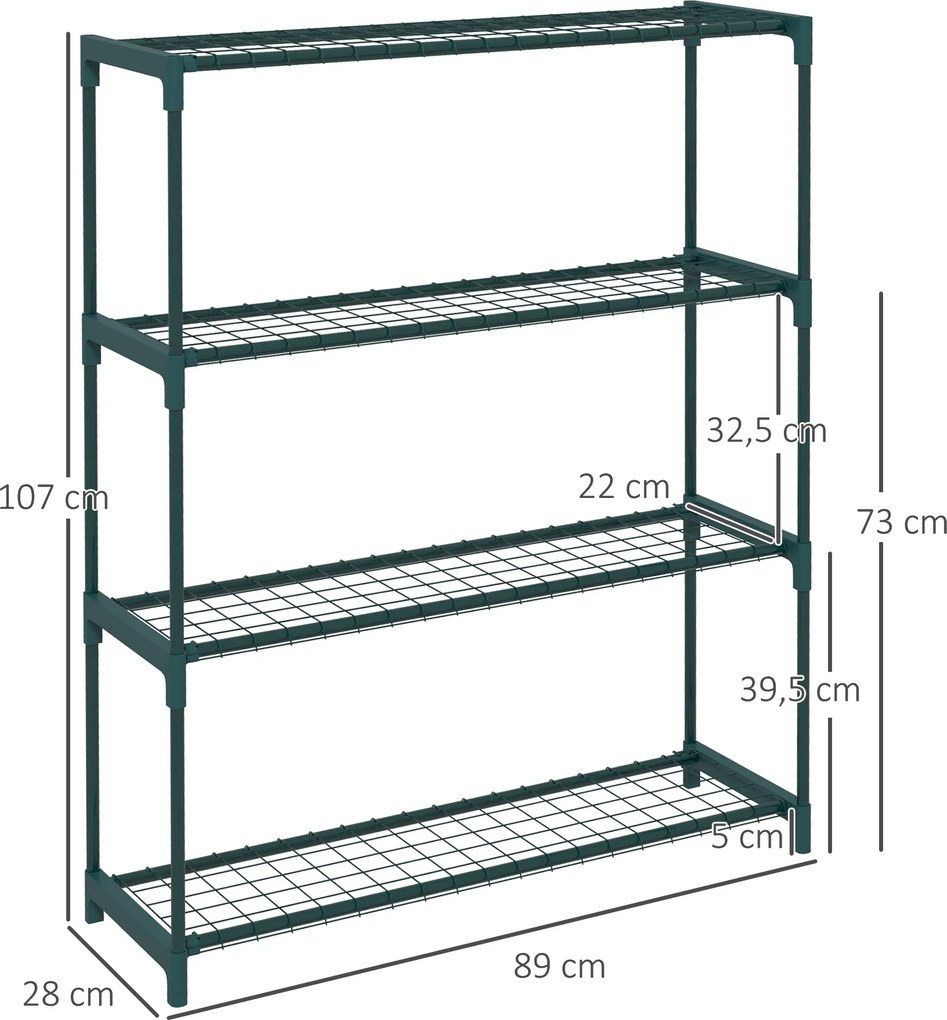 Outsunny Stojan na rostliny 4-patrový regál na květináče s ocelovou konstrukcí pro zahradu a patio 89x28x107 cm Tmavě zelená