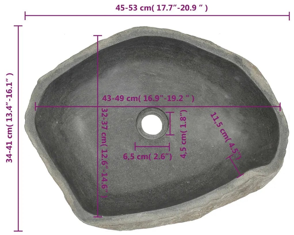 vidaXL Marketos Umyvadlo říční kámen oválné (45–53) x (34–41) cm