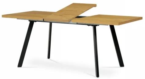 Jídelní rozkládací stůl 140 -180x85 3D dekor divoký dub kovové nohy černý mat HT-780 OAK