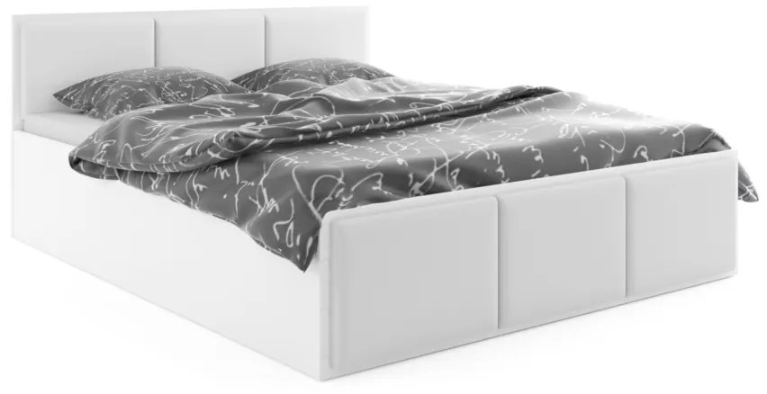 Čalouněná postel PANAMAX, 140x200, bílá/trinity 0 - bílá + kovový rošt + matrace