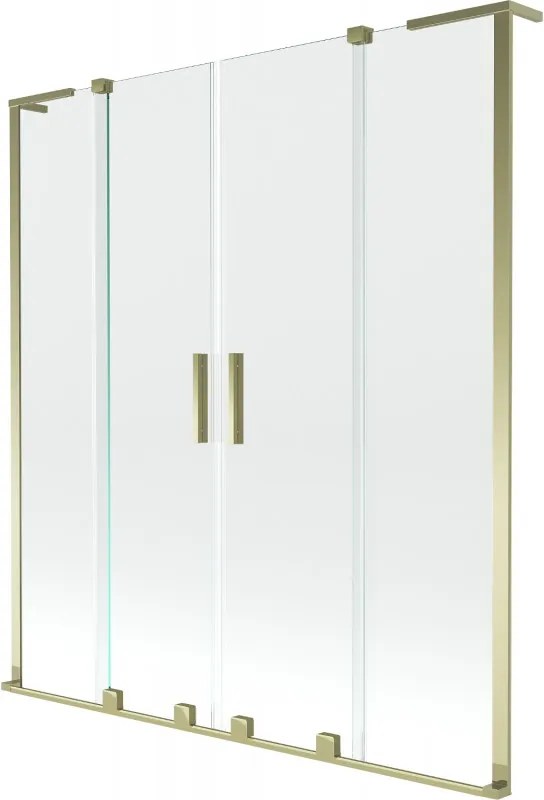 Mexen Velar L Duo, 2-křídlová posuvná vanová zástěna 140 x 150 cm, 8mm čiré sklo, zlatá lesklá, 896-140-003-02-50