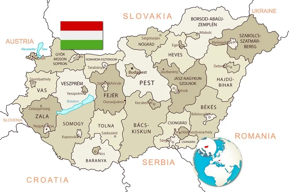 Obraz decentní béžová mapa Maďarska | BIANO