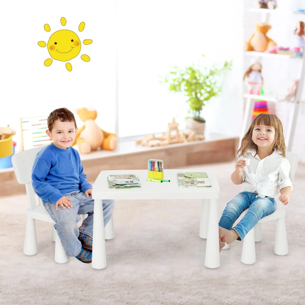 Costway 3 PCS. Kindersitzgruppe Kindertisch mit 2 Stühlen Kindermöbel aus – bílý