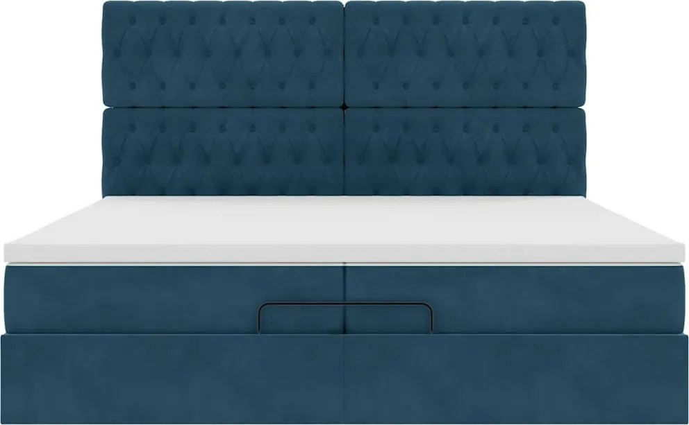 Osmanský rám postele s matrací tmavě modrý 200x200cm samet 3313569