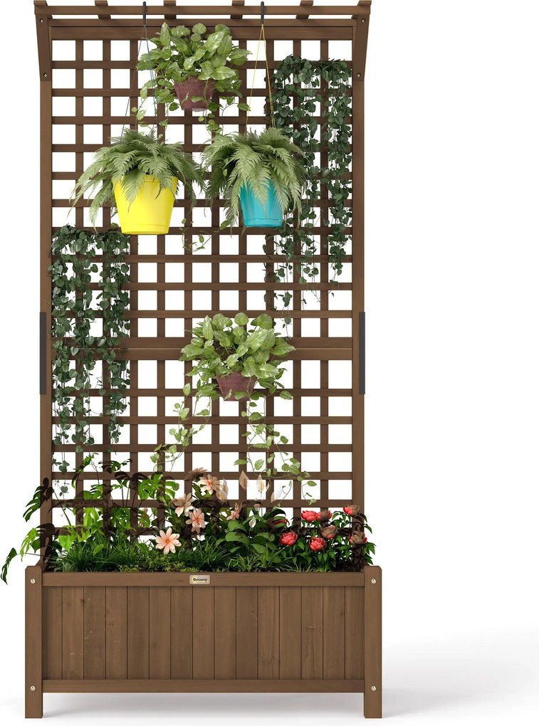 Outsunny Vyvýšený Záhon s Trellis, Dřevěný Záhon 90 x 45 x 183 cm pro Zahradní Balkon a Terasu, Květináč pro Popínavé Rostliny | Aosom