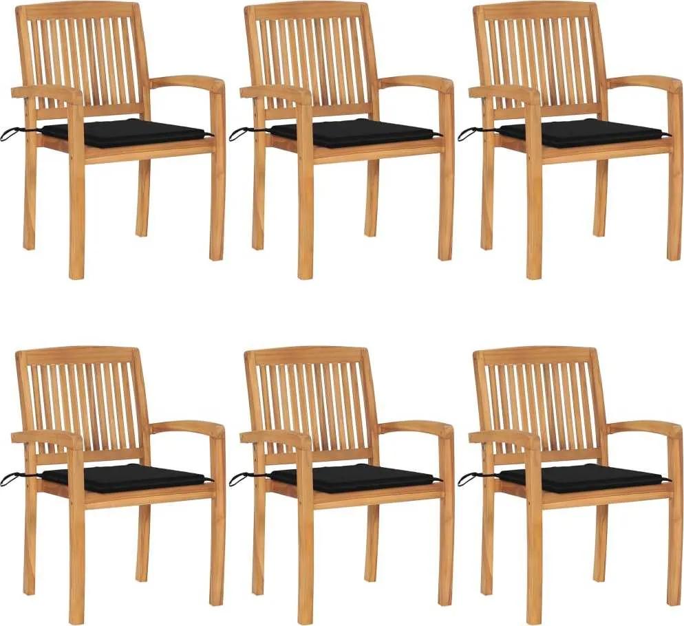 vidaXL Stohovatelné zahradní židle s poduškami 6 ks masivní teak [3073226] Barva: krémová