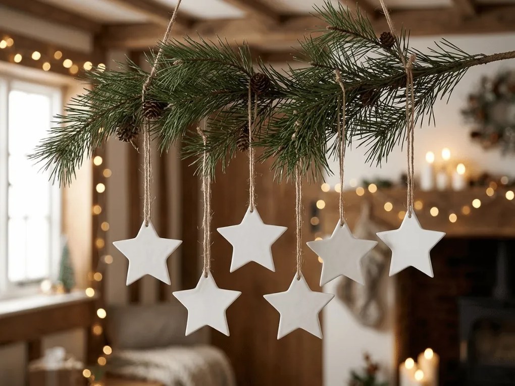 Keramická vánoční ozdoba CLAY STAR 8 cm, bílá