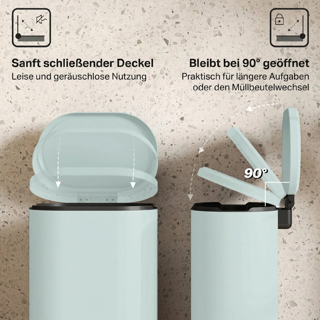 HOMCOM 30 l pedálový odpadkový koš s tichým dovíráním víka, funkcí zajištění otevření, vyjímatelným vnitřním kbelíkem, zelený (36,5 × 31 × 61 cm)