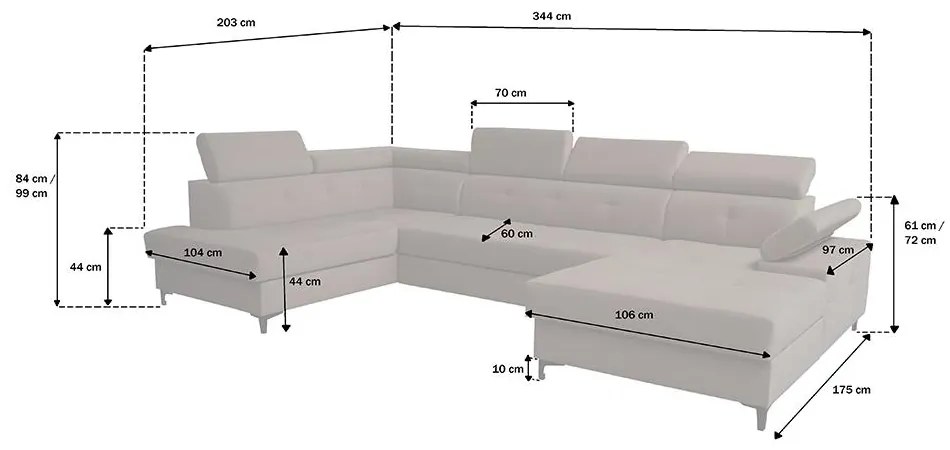 Sedací souprava CAPRI | 203x344x175 | rozkládací + 2x úložný prostor | LEVÁ | VÝBĚR TKANIN