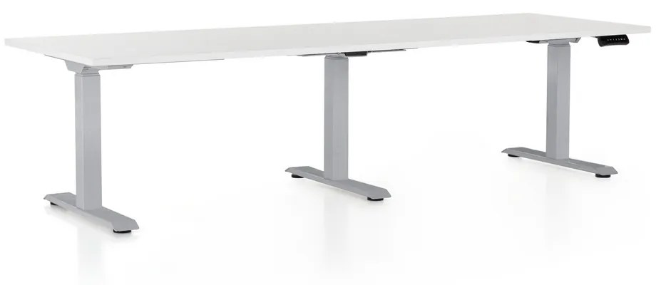 Výškově nastavitelný stůl OfficeTech Long, 240 x 80 cm, šedá podnož, bílá