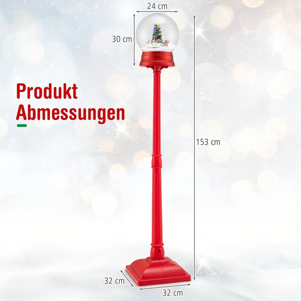 Costway 153 cm hudební vánoční pouliční lampa sněhová koule lucerna na stojanu