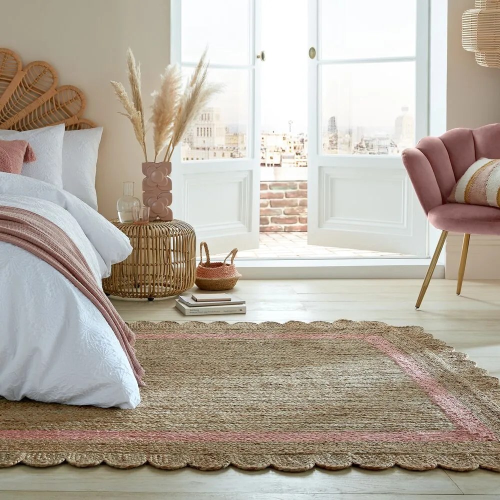 Flair Rugs koberce Kusový koberec Grace Jute Natural/Pink - 120x170 cm