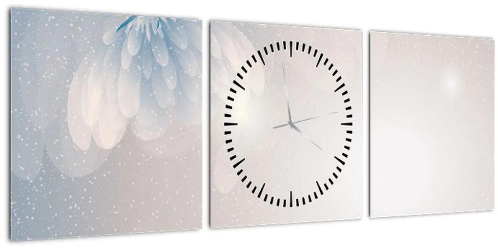 Obraz - Zasněžené květy (s hodinami) (90x30 cm)