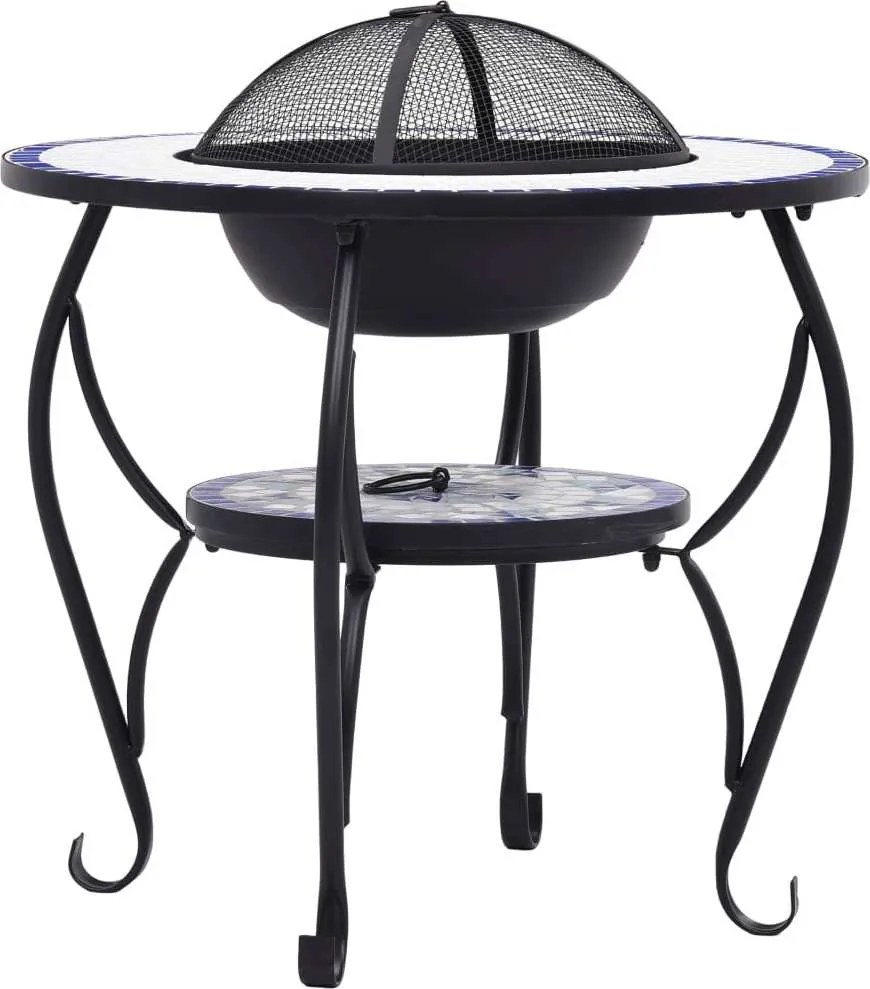 vidaXL Mozaikový stolek s ohništěm a bílý 68 cm keramika [46724] Barva: Modrá