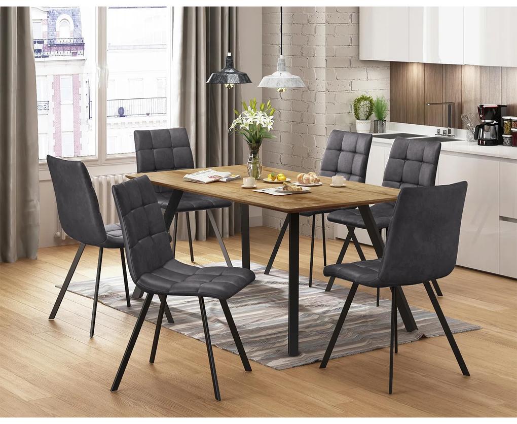 IDEA Jídelní stůl BERGEN dub + 6 židlí BERGEN šedé mikrovlákno