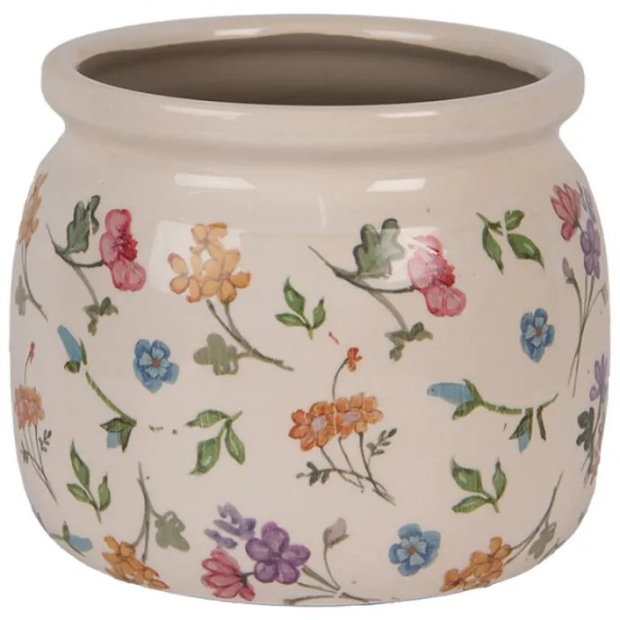 Keramický květináč se vzorem lučních kvítků Colourful Flowers M – 16x13 cm