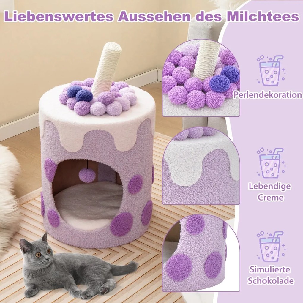 Costway Cat tree škrábací soudek ve tvaru mléčného čaje se sisalovými kolíky