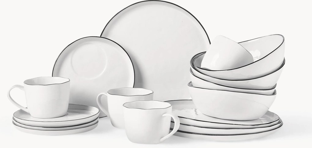 Sada ručně vyrobeného porcelánového snídaňového nádobí Salt, pro 4 osoby (16 dílů)