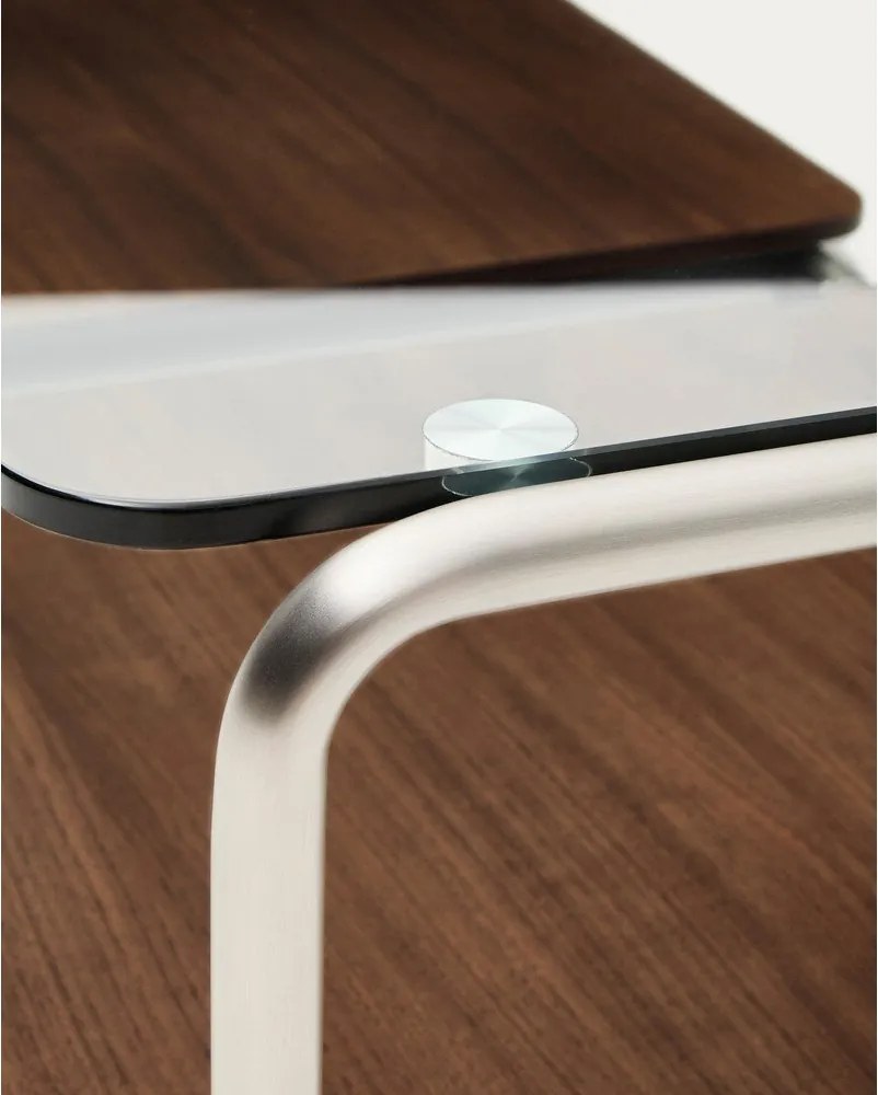 Tmavě hnědý konferenční stolek se skleněnou deskou 60x140 cm Tarsel – Kave Home