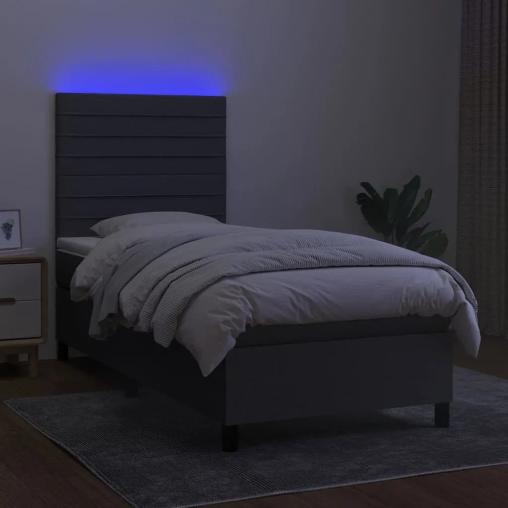 vidaXL Box spring postel s matrací a LED 100x200 cm textil [3134934] Barva: Tmavě šedá