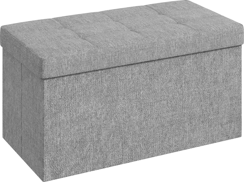 HOMCOM Úložná Lavice Ottoman, 76 x 38 x 38 cm, 84L, skládací, na konci postele, podnožka, s víkem, do předsíně, obývacího pokoje, prošívaná, světlá še