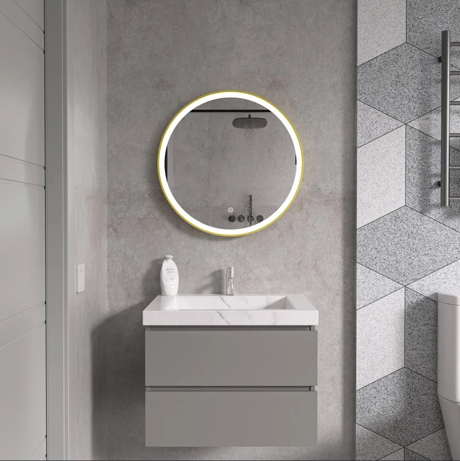 Erga Olivia, kulaté LED zrcadlo 60cm, zlatý kovový rám, 1380 lm, 6500K, ERG-V01-202-6060-GD