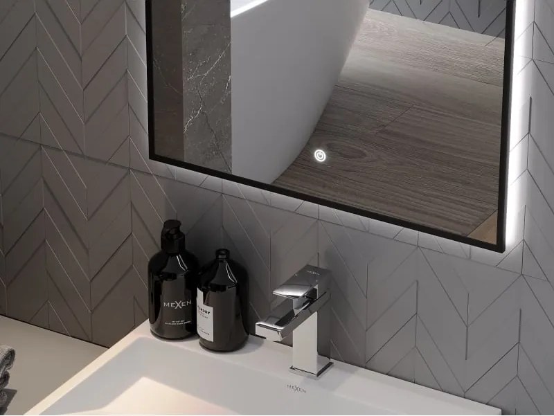 Mexen Erma koupelnové zrcadlo s podsvícením 50 x 70 cm, LED 6000K, proti zamlžování, černý rám - 9814-050-070-611-70