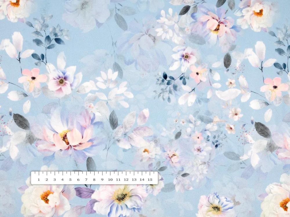 Biante Sametový kulatý ubrus Tamara TMR-044 Jarní květy na nebesky modrém Ø 110 cm