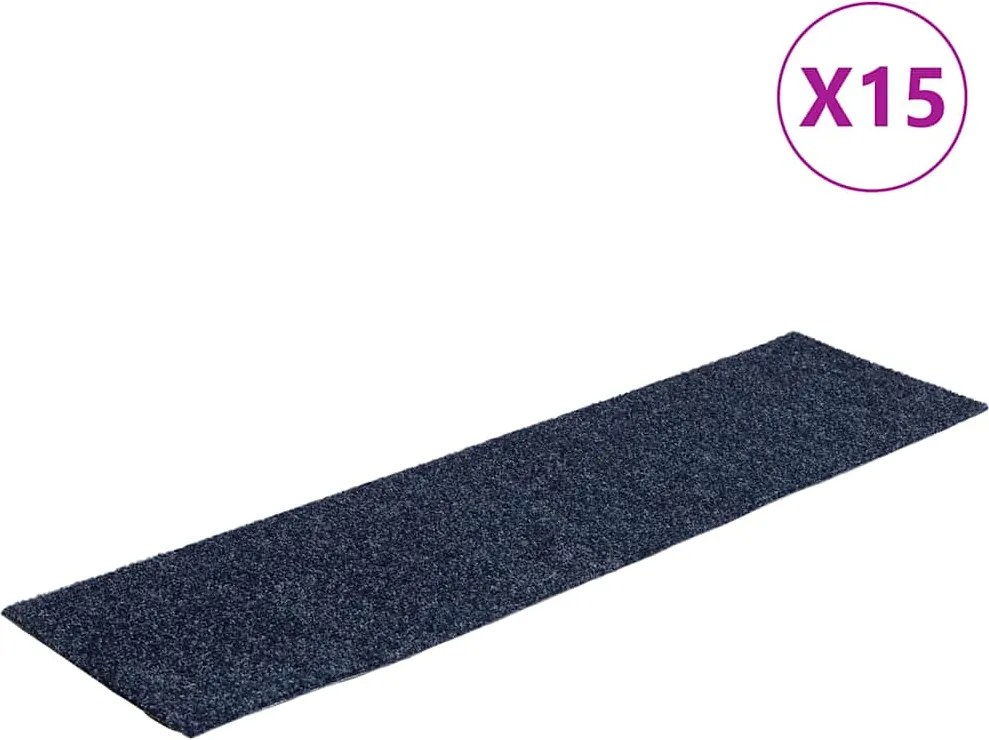 Schodové rohože samolepicí 15 ks 76 x 20 cm šedomodré obdélníkové 326929